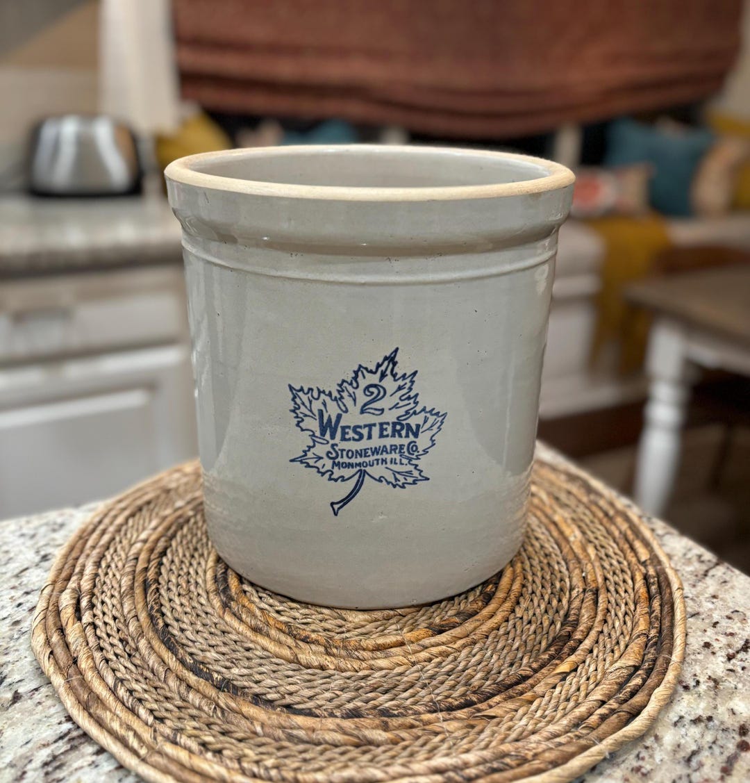 Vintage 1920's Western Two Gallon Maple Leaf Stoneware Crock Farmhouse ...