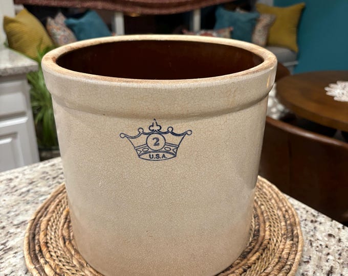 Vintage 1800's Robinson Ransbottom Two (2) Gallon Crown Crock - Blue ...