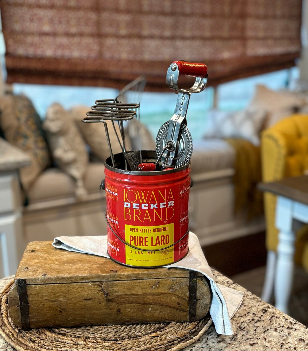 Vintage 1940's Iowana Decker Brand Pure Lard, 4 Pound Tin Pail With Red ...