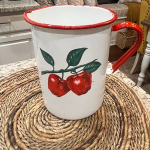 Vintage RARE 1940's Enamelware Pitcher, White With Red Apples Pitcher ...