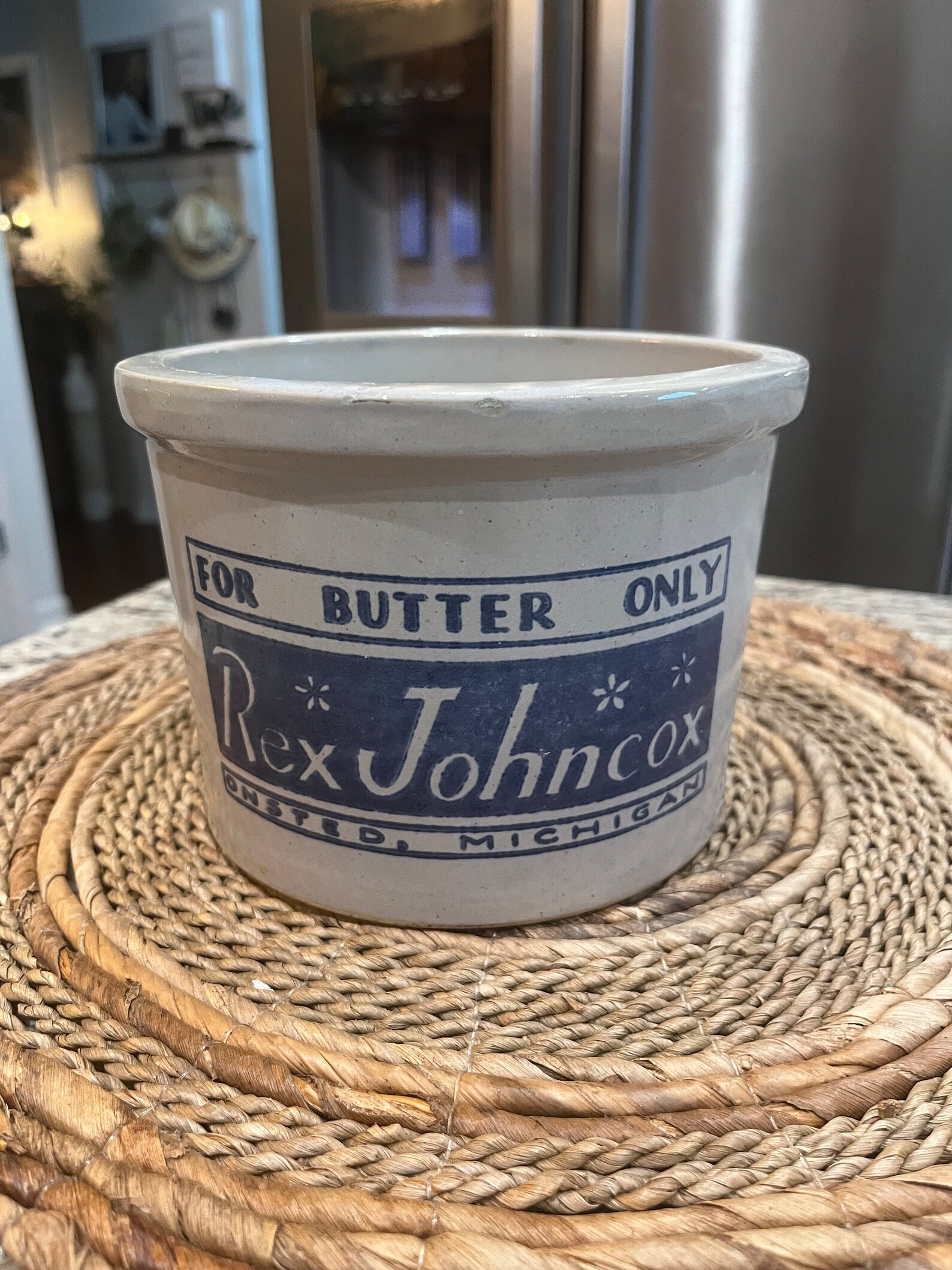 Vintage 1930's Rex Johncox, Onsted, Michigan Stoneware Butter Crock ...