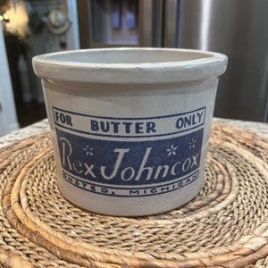 Vintage 1930's Rex Johncox, Onsted, Michigan Stoneware Butter Crock ...