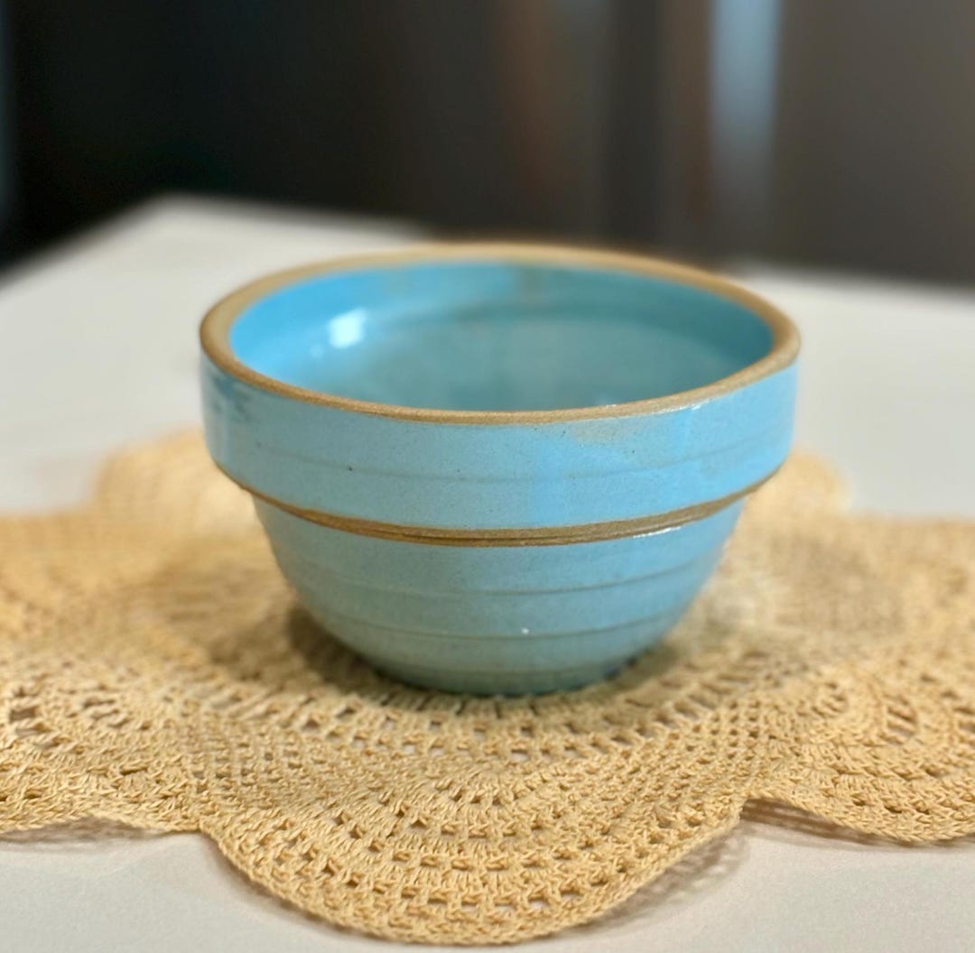 Vintage 1920's Small Pastel Blue Yellow Ware Stoneware Crock Bowl ...