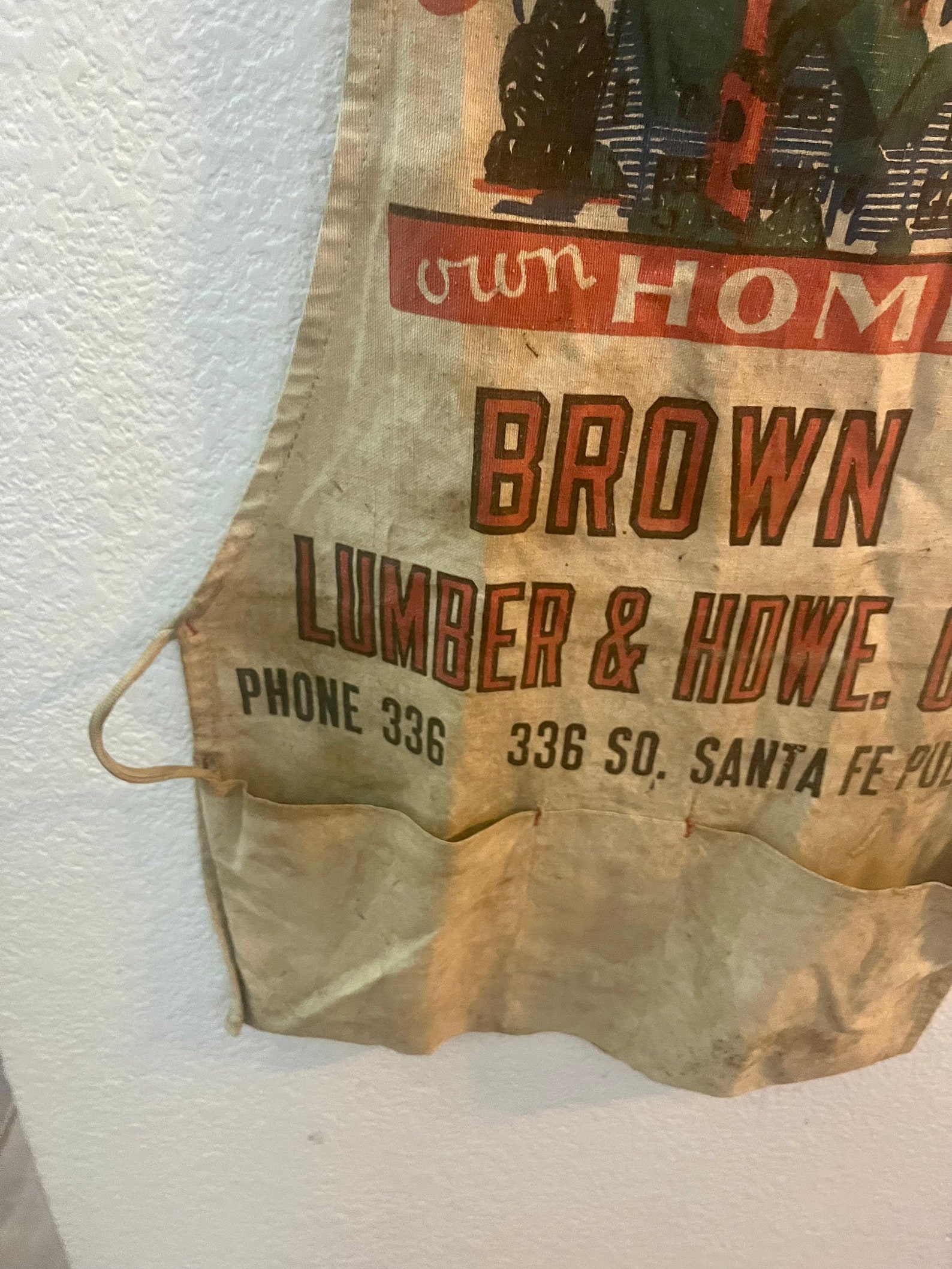 Vintage 1950's Canvas Cloth Advertising Brown Lumber and Howe Co, Santa ...