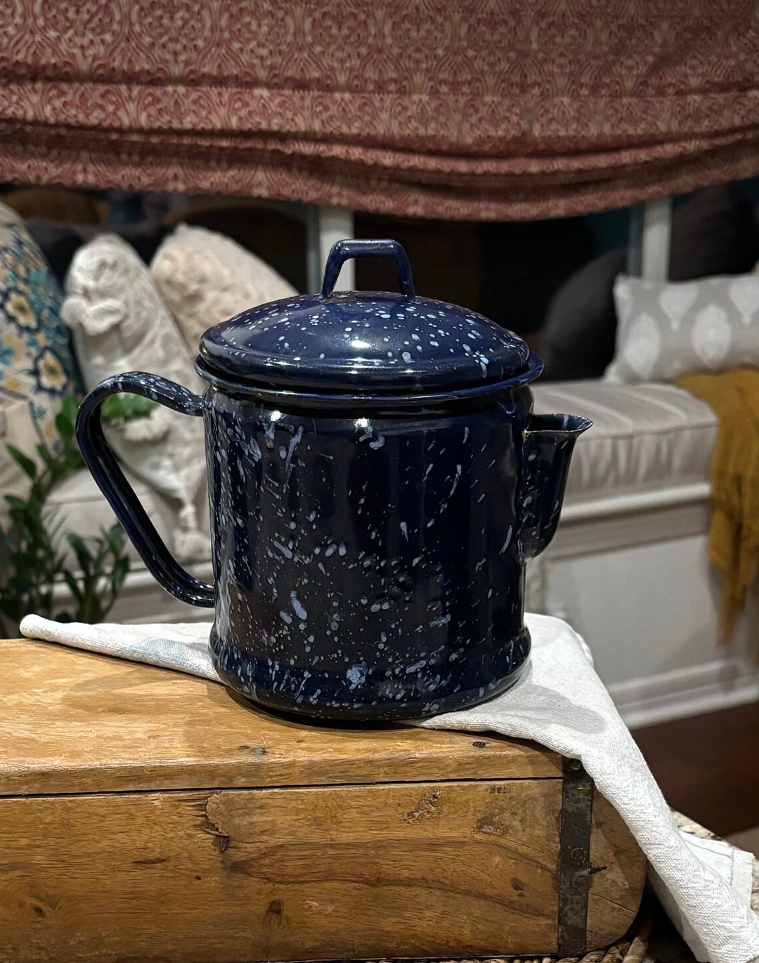 Vintage 1930's Rare Navy-blue Speckled Quart Size Coffee Pot, Teapot ...