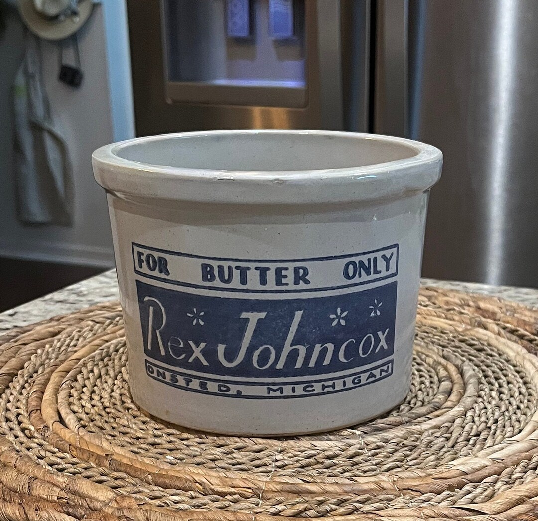 Vintage 1930's Rex Johncox, Onsted, Michigan Stoneware Butter Crock ...