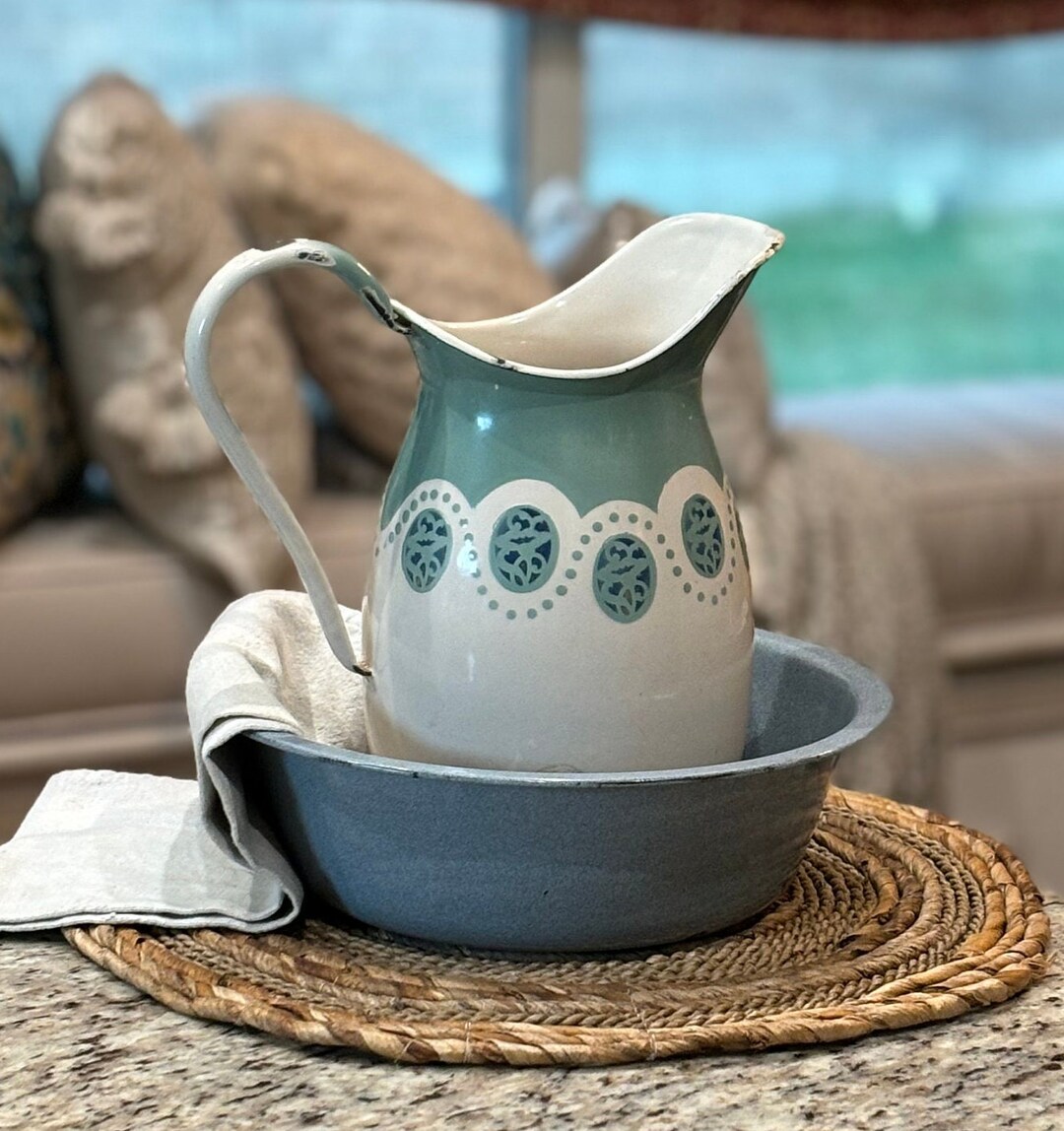 Vintage VERY RARE 1920's Germany White, Blue and Mint Green Enamelware ...