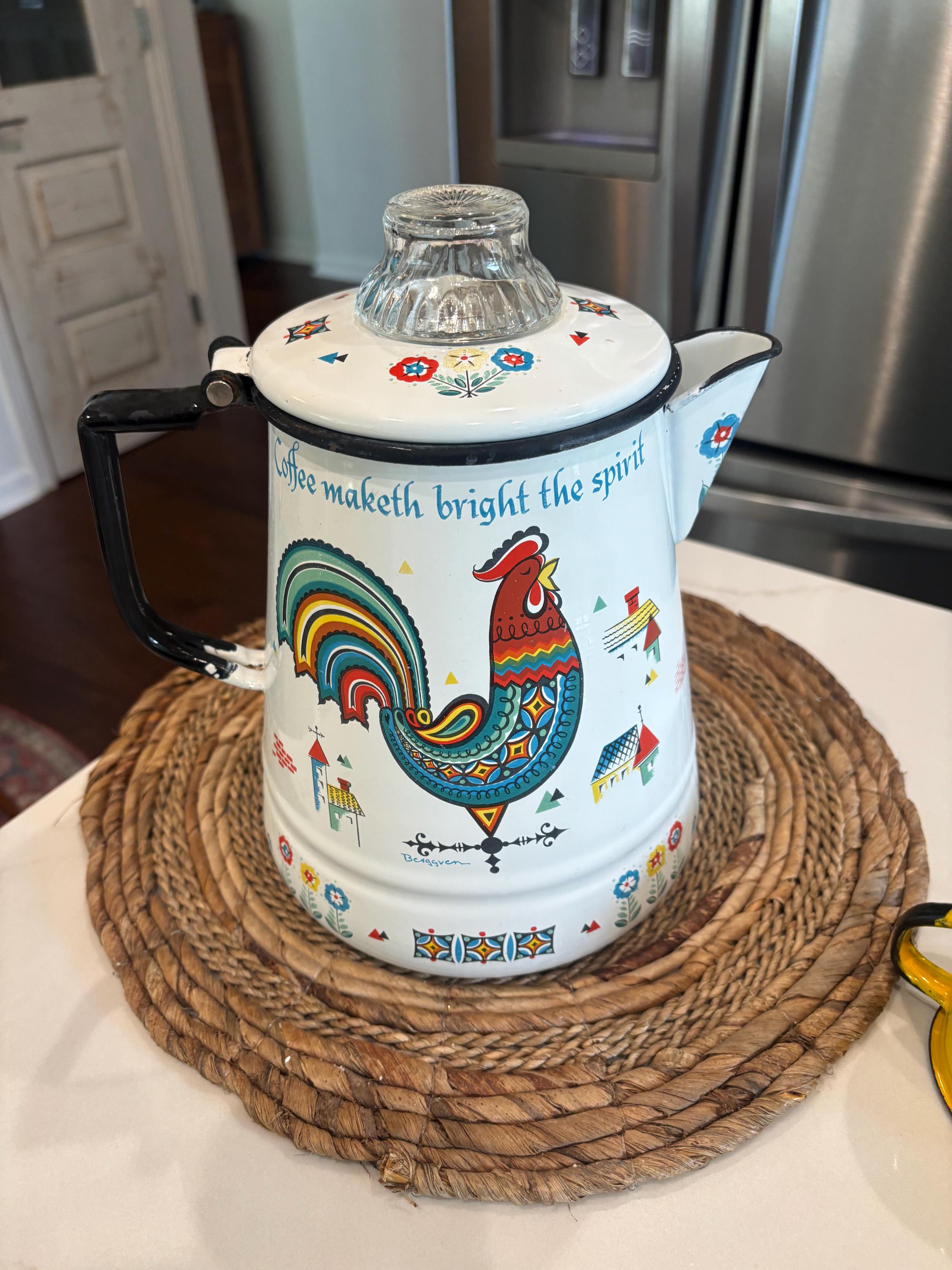 Vintage 1940's RARE Berggren Swedish Enamelware Gallon Coffee Pot ...