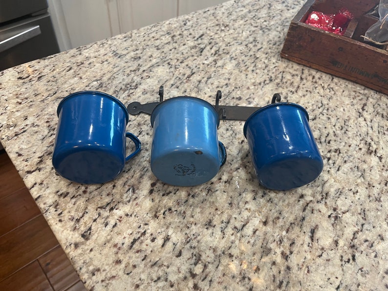 Vintage 1940's Enamelware Blue Set of Coffee Cups on a - Etsy