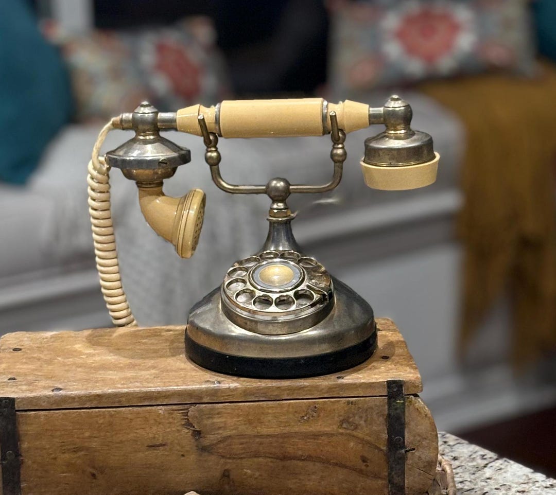 Vintage 1950's French Style Rotary Phone Cream Brass ITT Petite Series ...