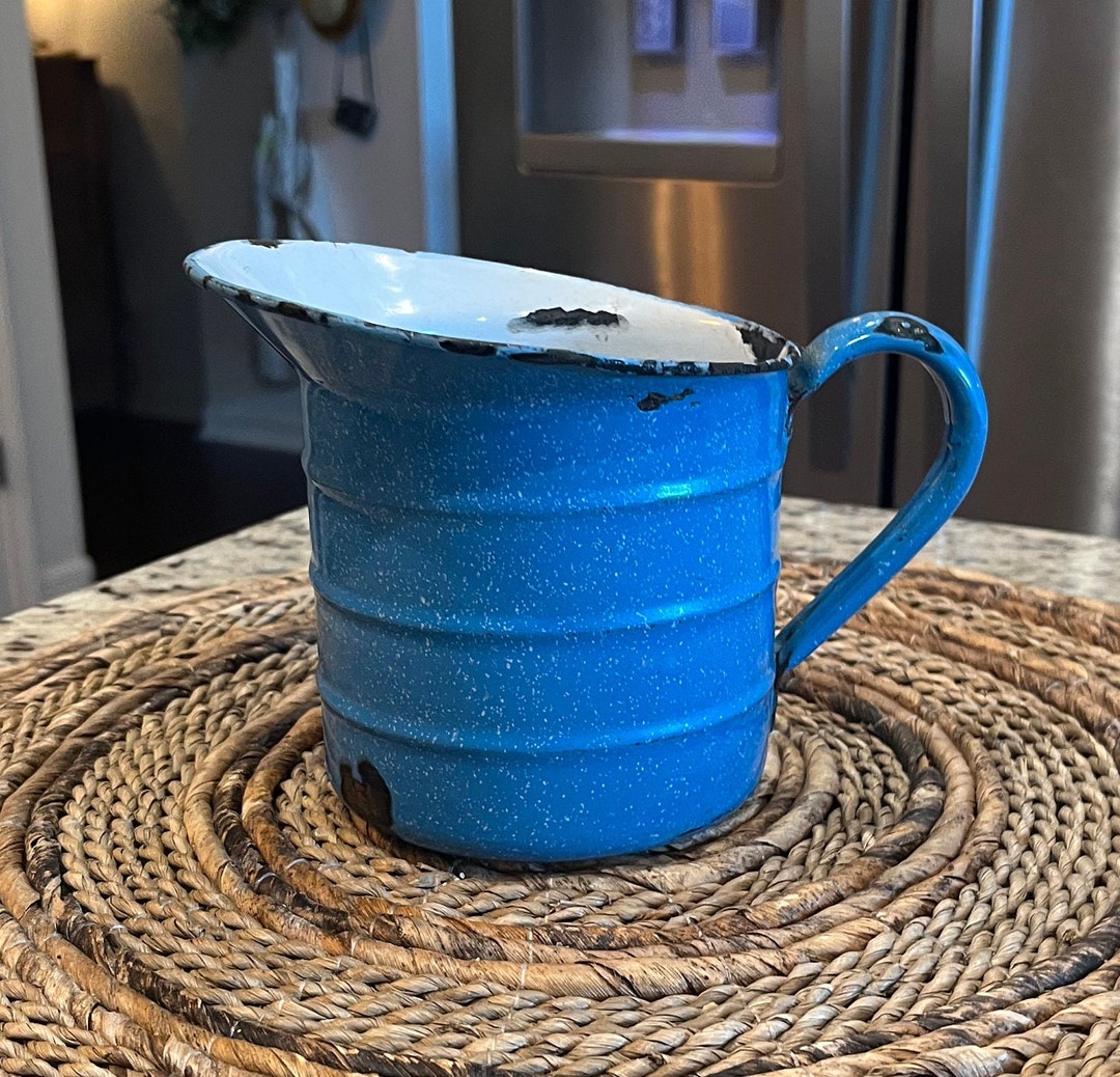 Vintage 1920's RARE Porcelain Enamelware Blue Speckled Pitcher ...