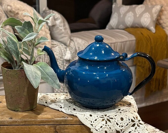 Vintage 1940's Blue Enamelware Teapot, Four Cup Size, Clean Very Nice ...