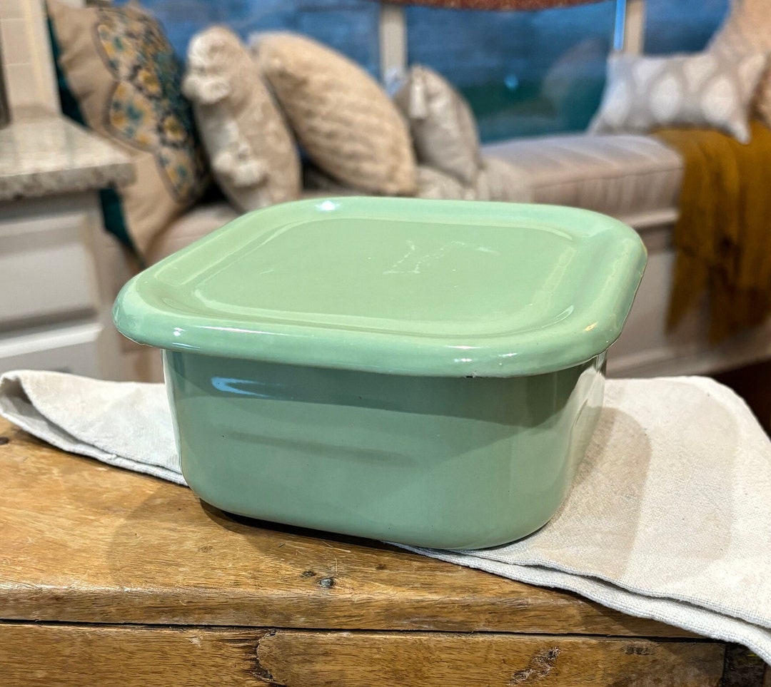 Vintage 1940's Mint Green Enamelware Refrigerator Storage Bin Cube ...