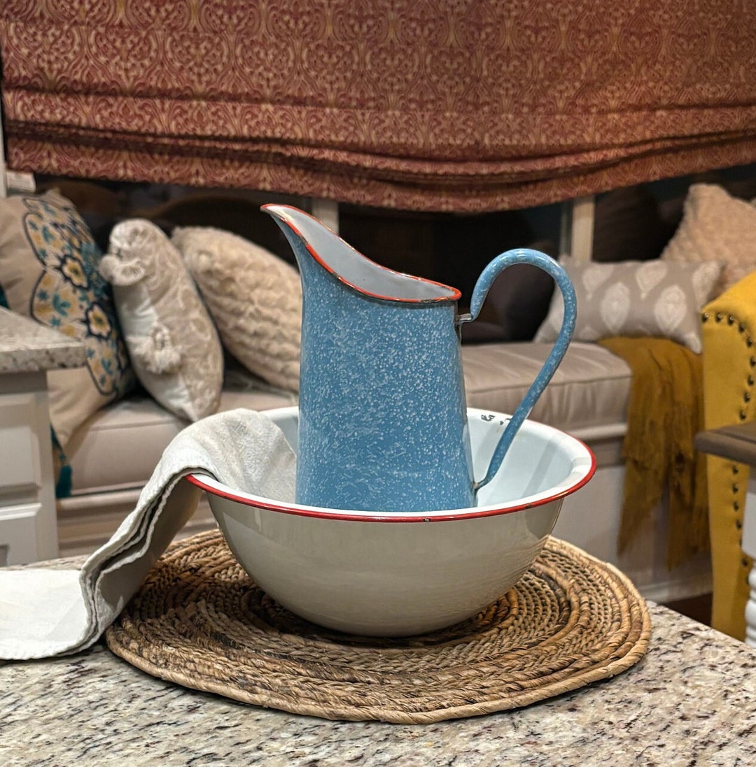 Vintage RARE 1920's French Red, White and Blue Enamelware Pitcher and ...