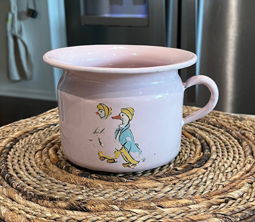 Vintage 1930's Children's Pink Enamelware Potty Chamber Pot With Donald ...