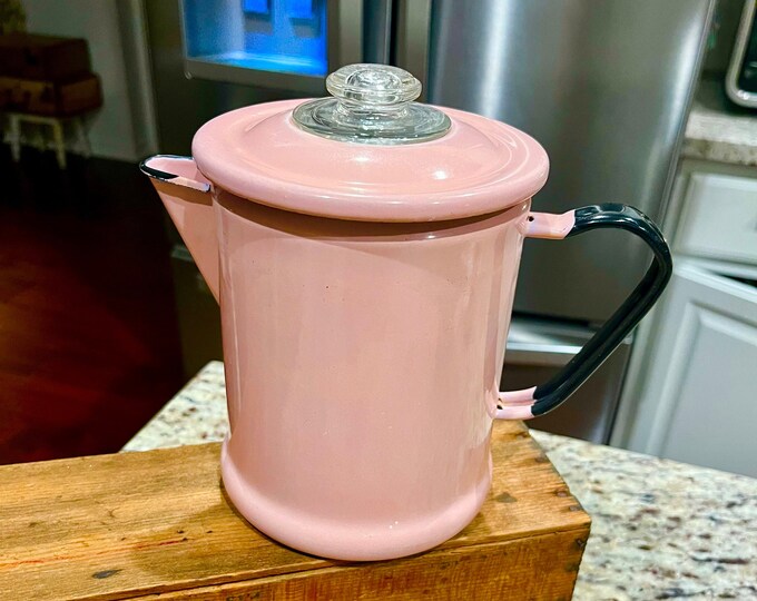 Vintage 1940's Pink Enamelware Percolator Coffee Pot, Pink With Black ...