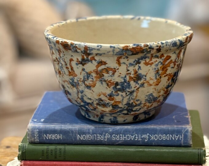 Vintage 1930's Red Wing Spongeware Crock Pottery 7" Advertising Antique ...