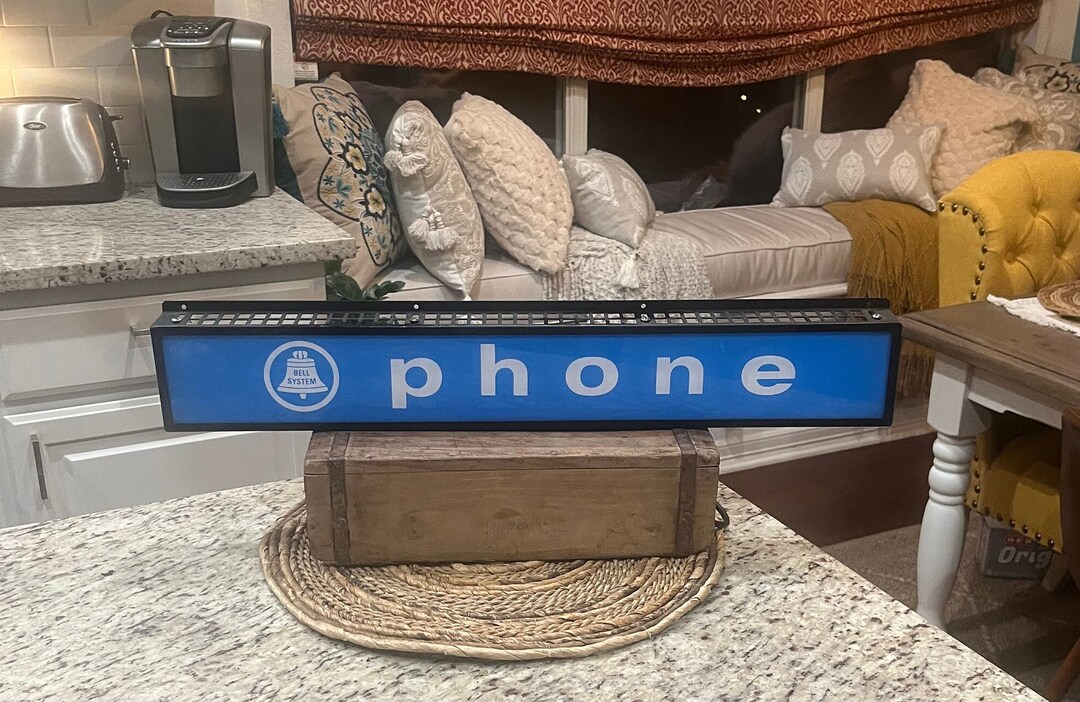 Vintage 1960's Blue bell System Phone Booth Glass Sign, Framed in Iron ...