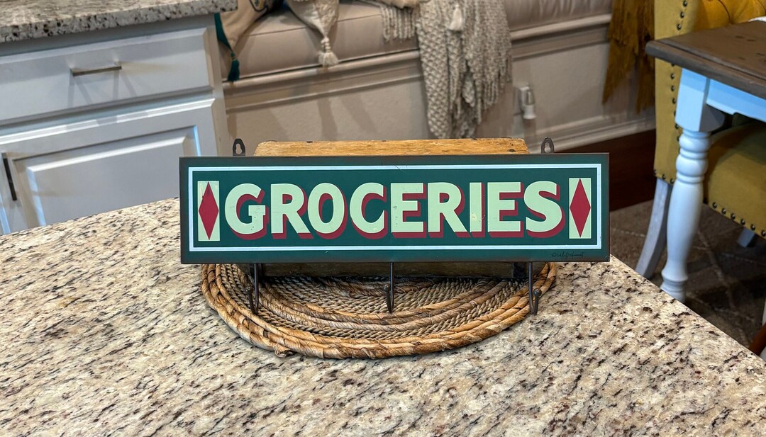 Vintage Mummert RARE Groceries Wall Hook Sign Art, Three Hooks; Red ...