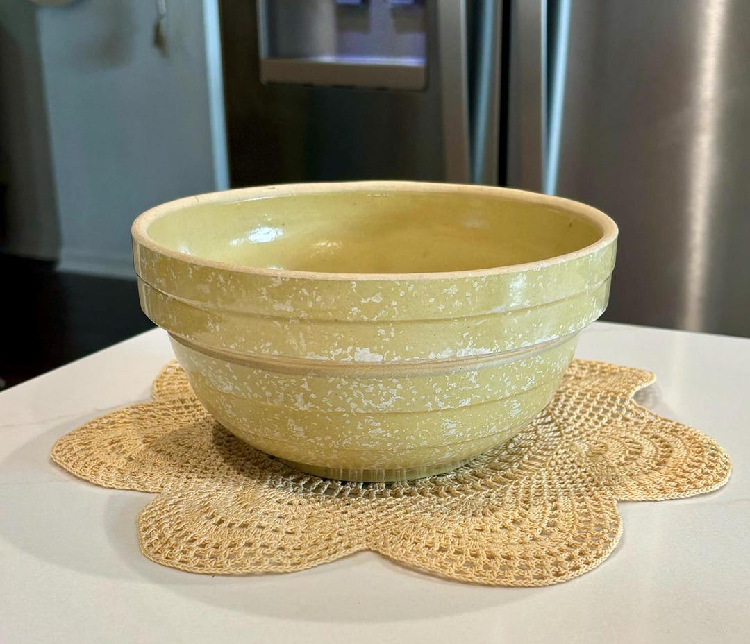 Vintage 1920's Dark Yellow, Yellow Ware Stoneware Crock Bowl With White ...