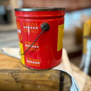 Vintage 1940's Iowana Decker Brand Pure Lard, 4 Pound Tin Pail With Red ...