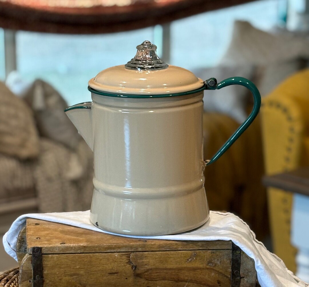 Vintage 1930's RARE Cream and Teal Enamelware Percolator Coffee Pot ...