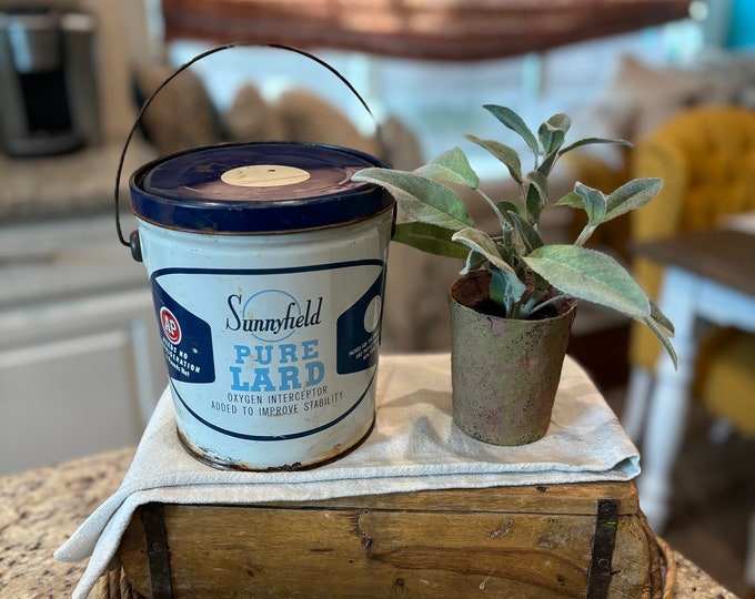 Vintage 1940's Sunnyfield Pure Lard Advertising 4 Pound Tin Wire Bale ...