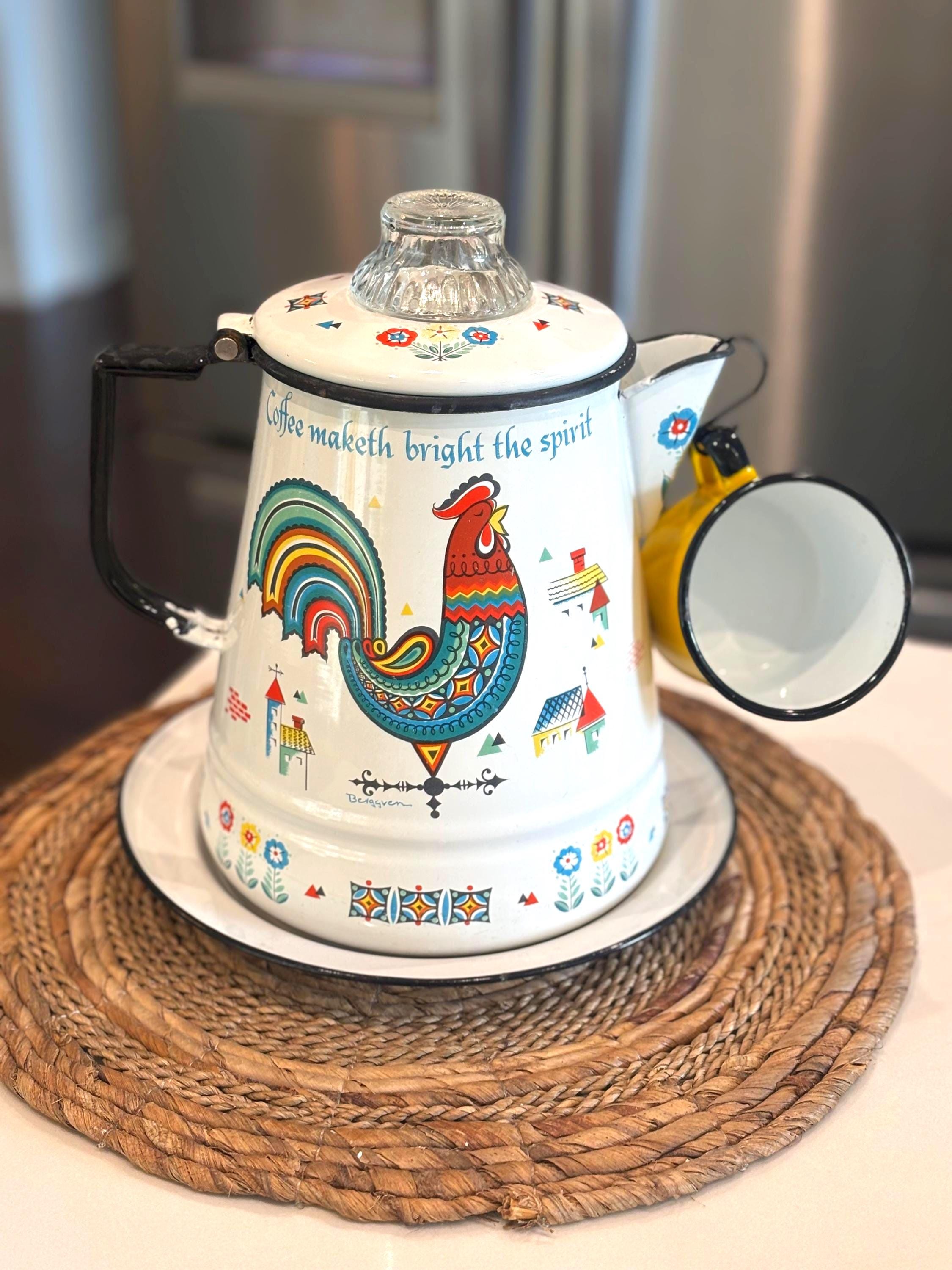 Vintage 1940's RARE Berggren Swedish Enamelware Gallon Coffee Pot ...