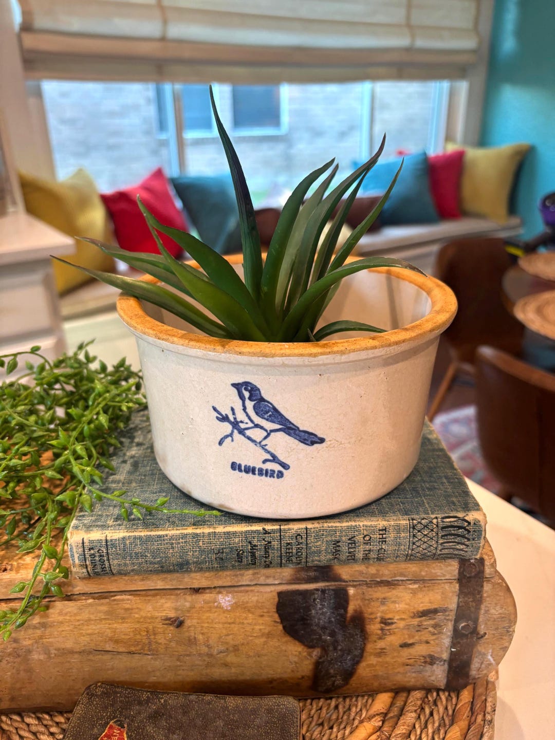 Vintage RARE 1900's Primitive Bluebird Pottery Butter Crock, 5lb ...