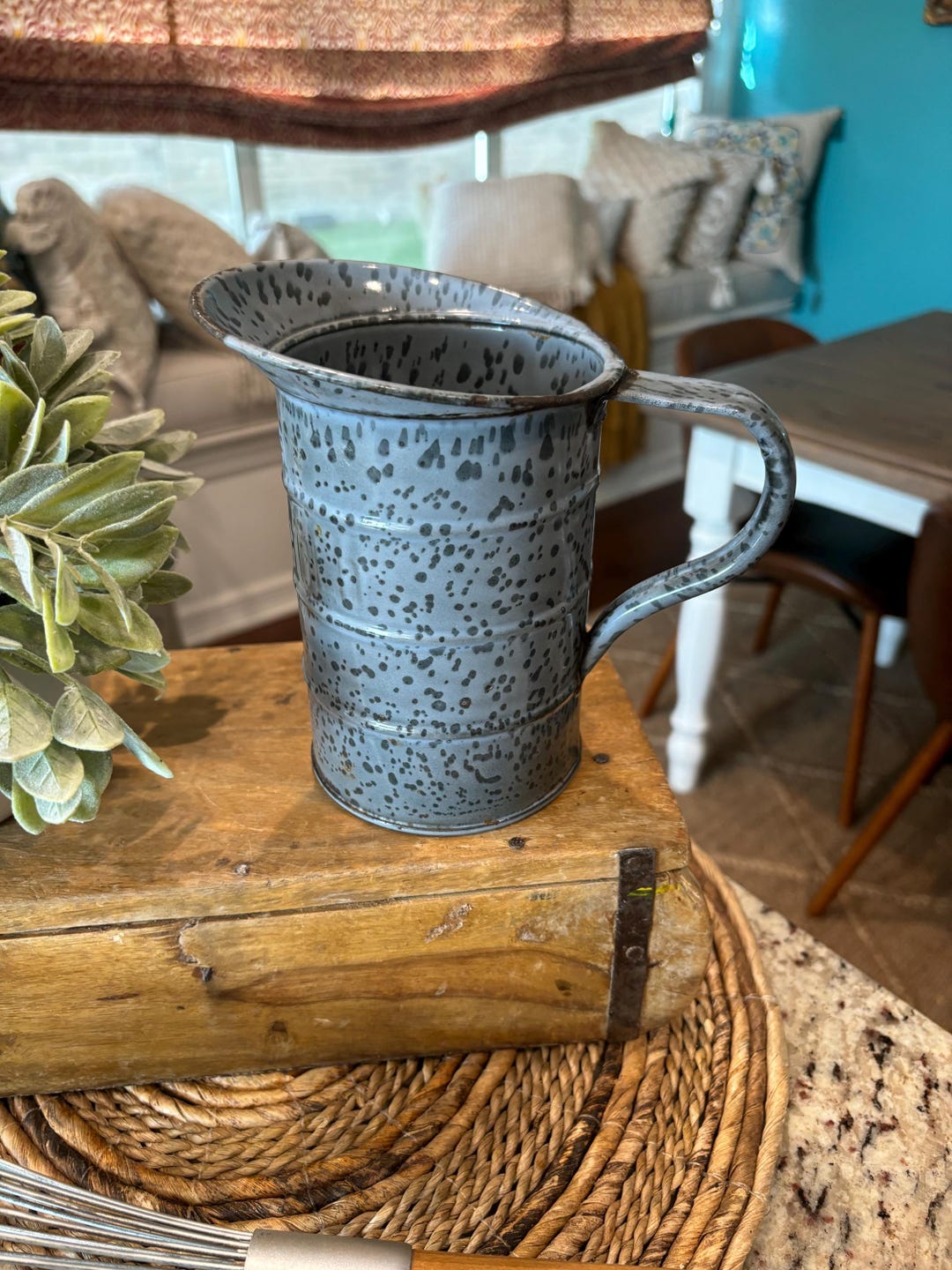 Vintage 1910 Mottled Gray Graniteware Enamelware Lip Spout One Quart ...