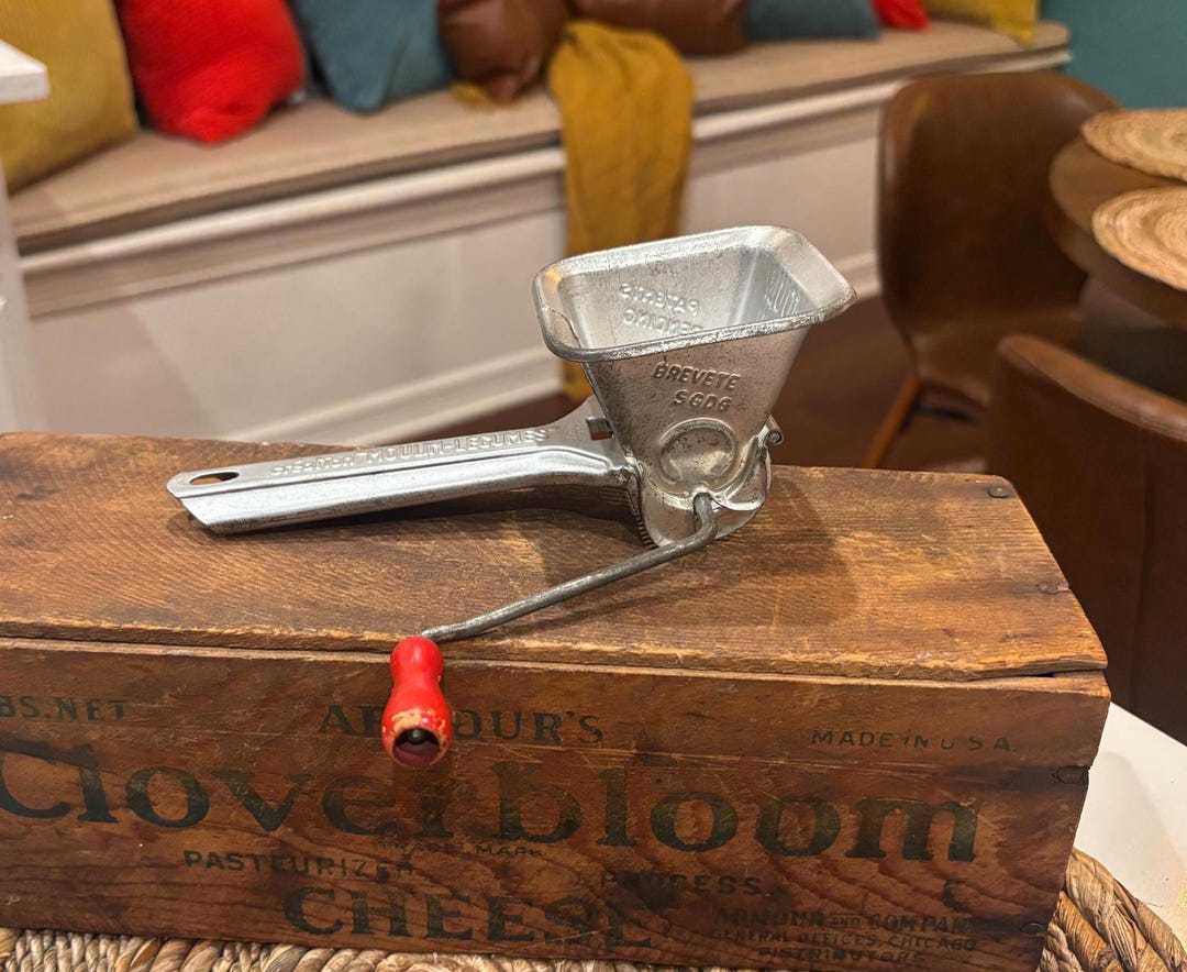 Vintage 1950's French Mouli Hand Rotary Grater Food Mill, Red Wood ...