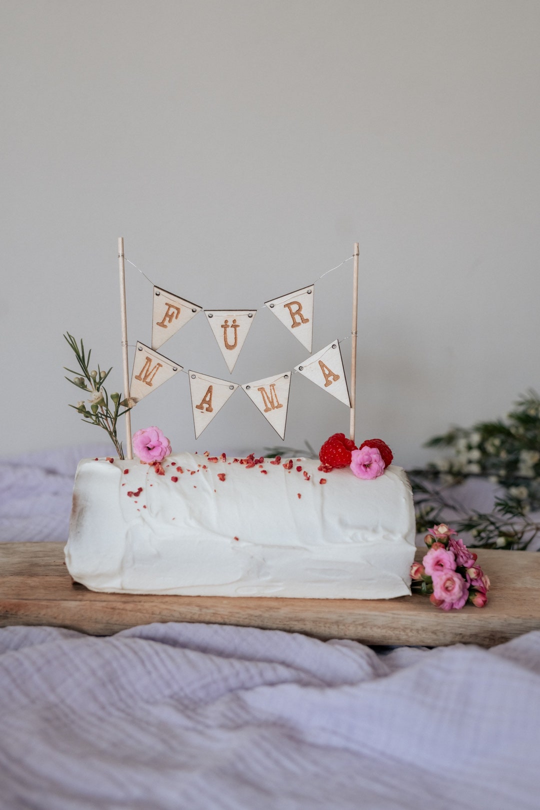 Wooden Cake Topper Pennant Chain Cake Decoration Mother's Day Gifts for ...