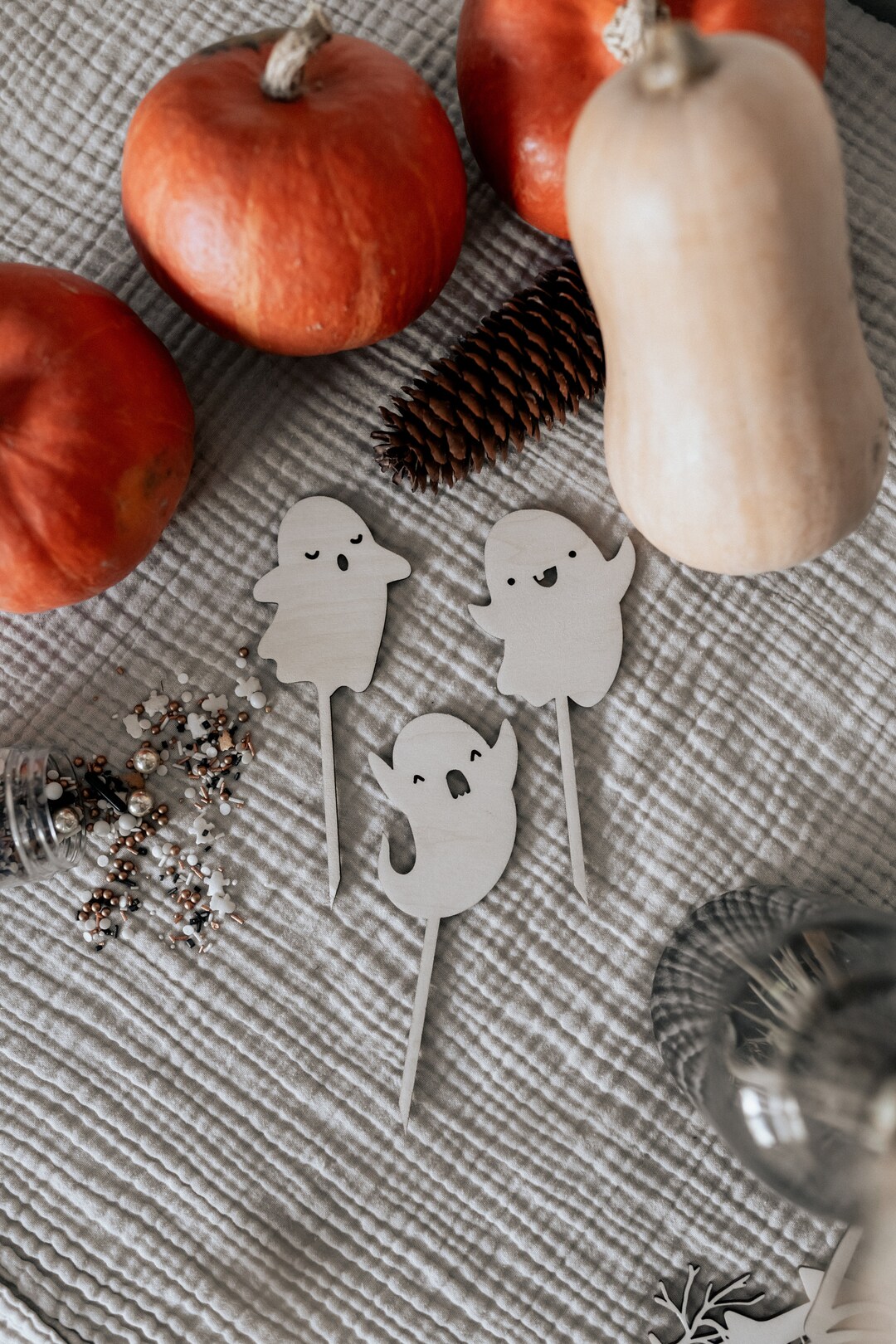 Wooden Cake Topper Halloween Set of 3 Ghosts Cake Plug Cake Decoration ...