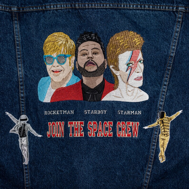 SPACE CREW Elton John the Weeknd David Bowie Daft Punk EMBROIDERY Denim ...