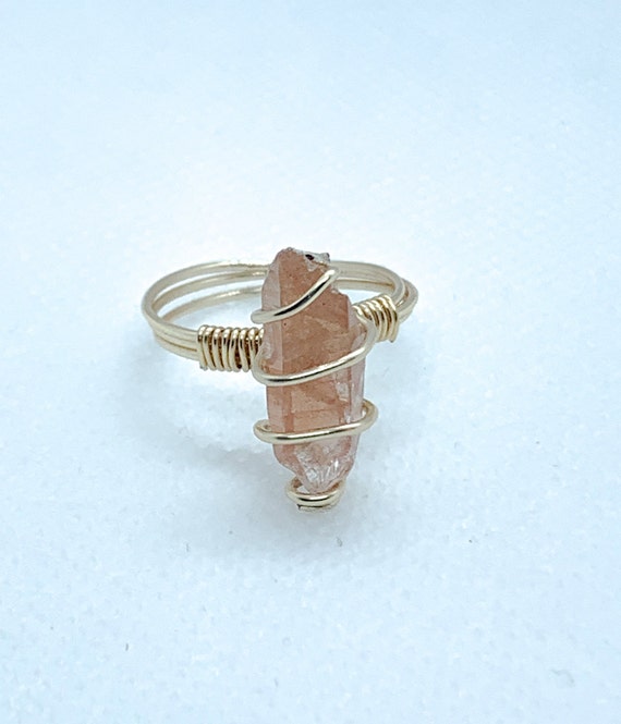 Tangerine Quartz Gemstone Ring Crystal Healing Rings Gold or Silver Wire Rings Etsy