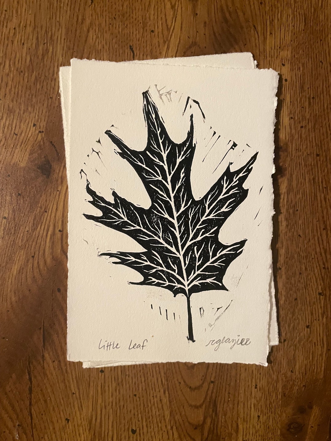 Little Leaf in Black 4x5in Mini Linocut Print Original Art Linoleum ...