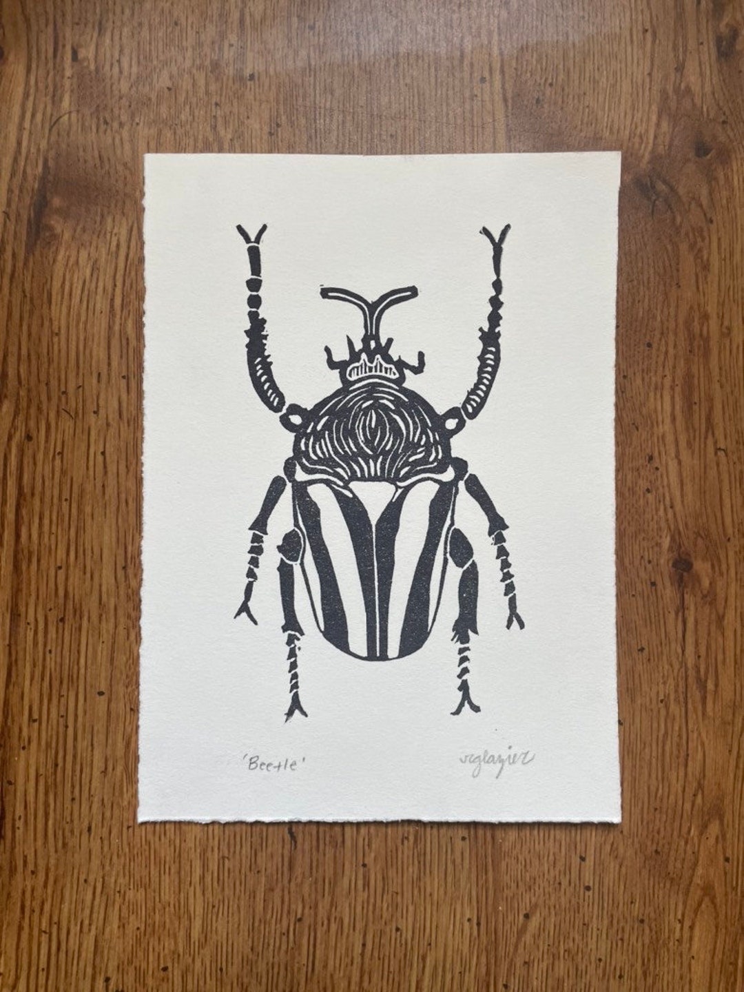 Beetle Original 5x7 Linocut Print- Original Hand-carved Linoprint - Etsy