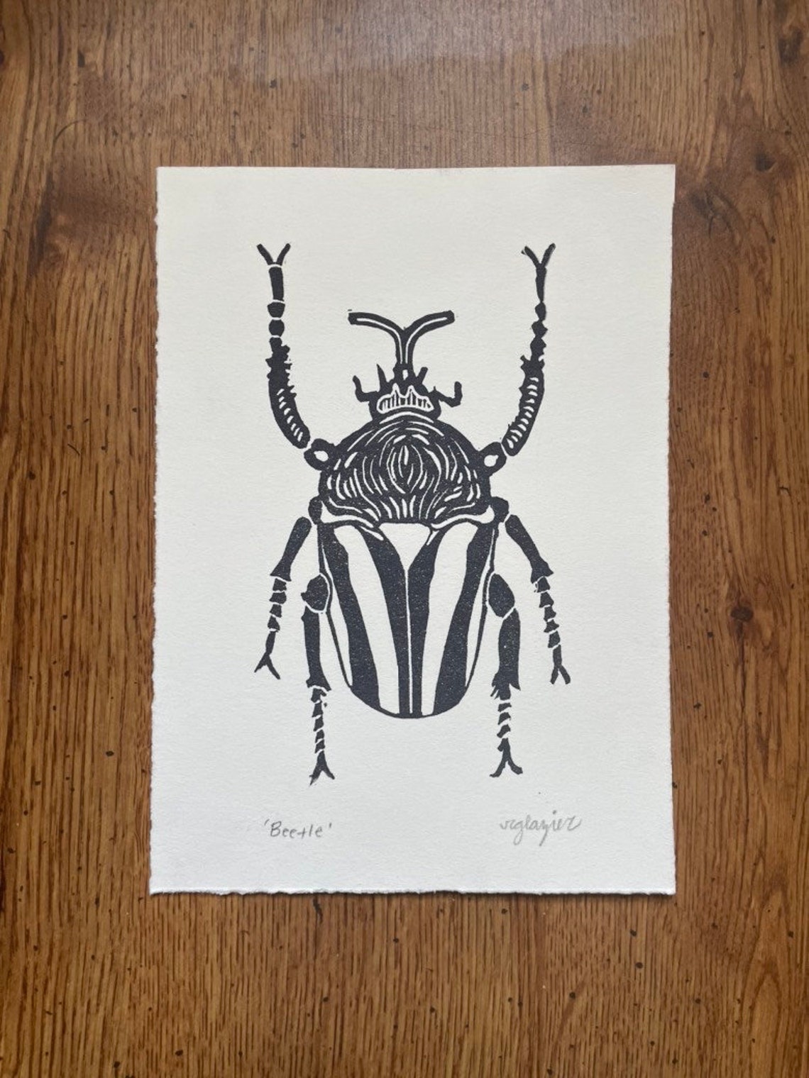 Beetle Linocut Original Linoleum Relief Block Print by Rhiannon Glazier ...