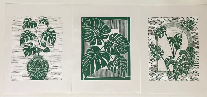 Monstera Leaves Linocut Print – 11x14” Original Linoleum Block Print ...