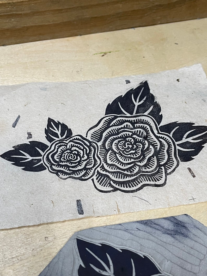 Roses Original Linocut Print Fine Art Small Linoleum Relief Block Print ...
