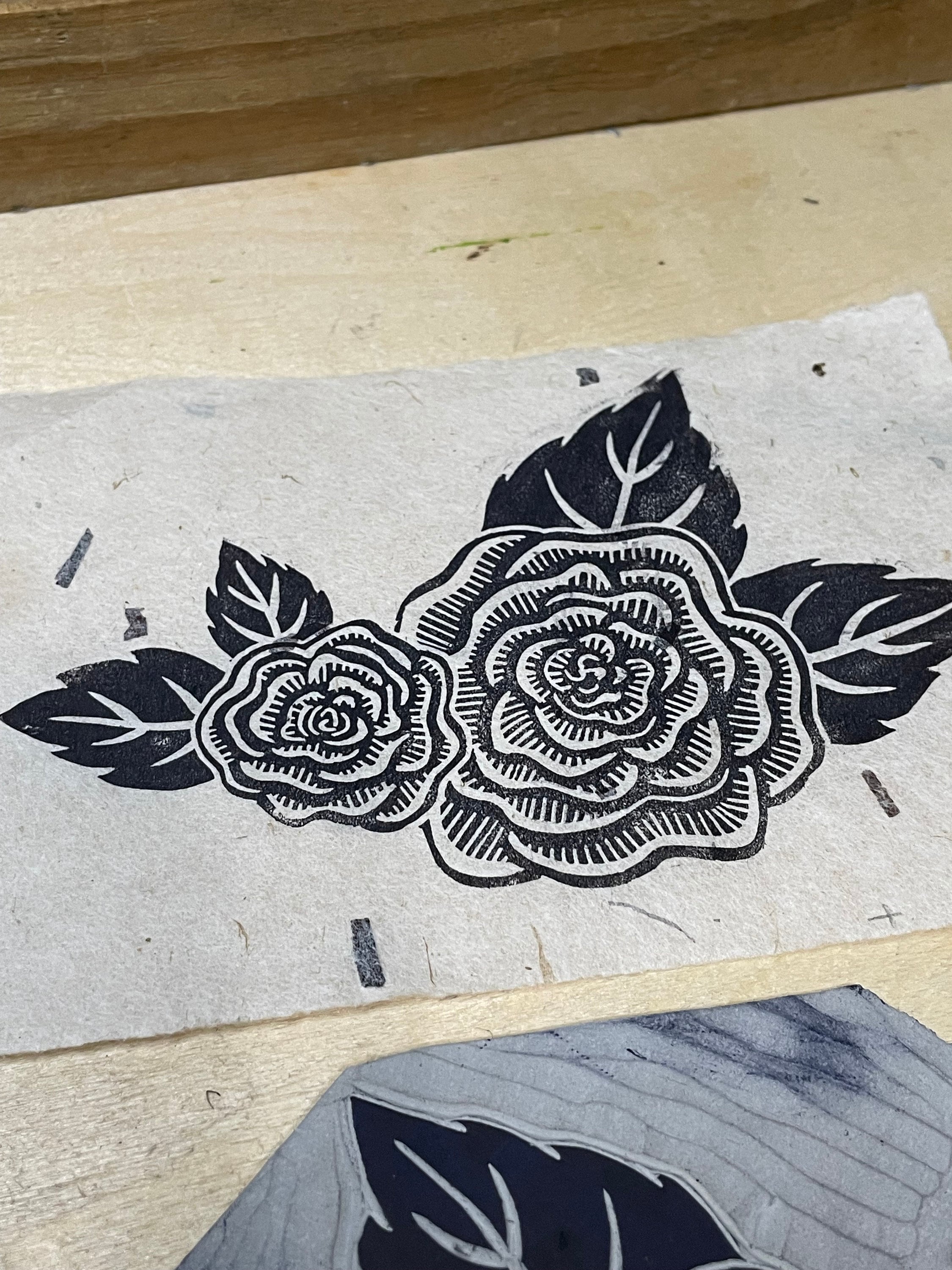 Roses Original Linocut Print Fine Art Small Linoleum Relief Block Print ...