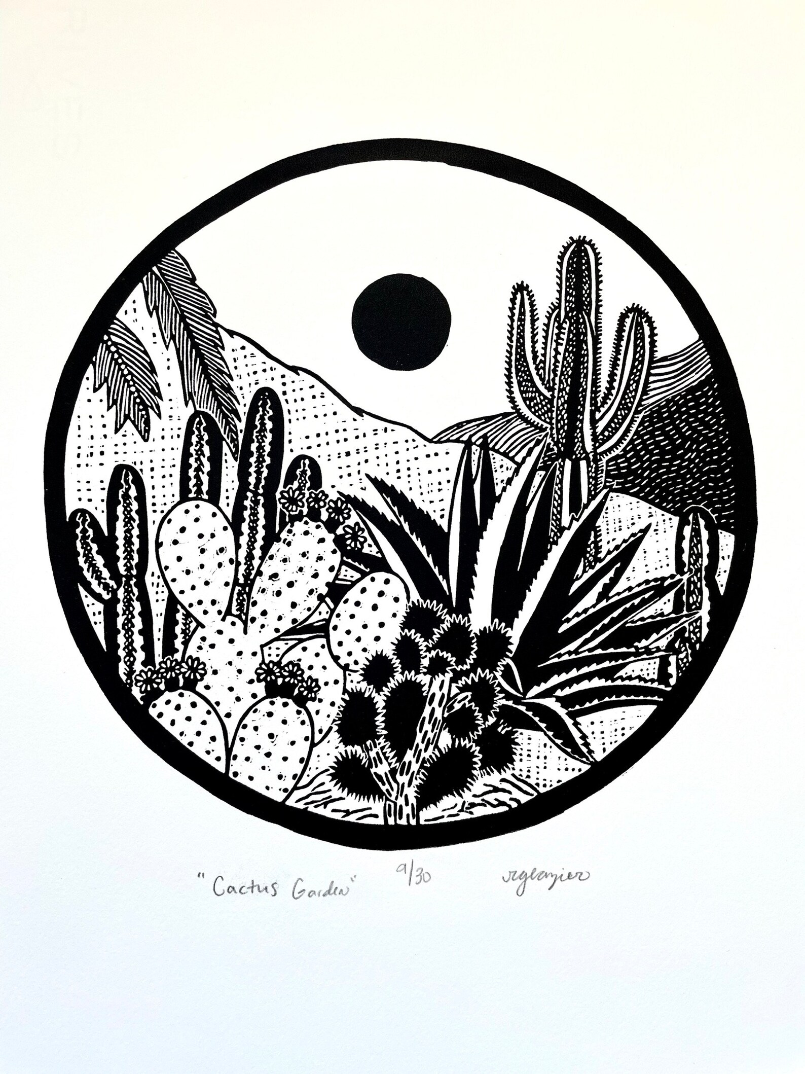 Cactus Garden Linocut Print 11x14”- Original Hand-carved Linoprint - Etsy