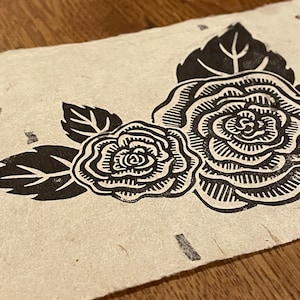 Roses Original Linocut Print Fine Art Small Linoleum Relief Block Print ...