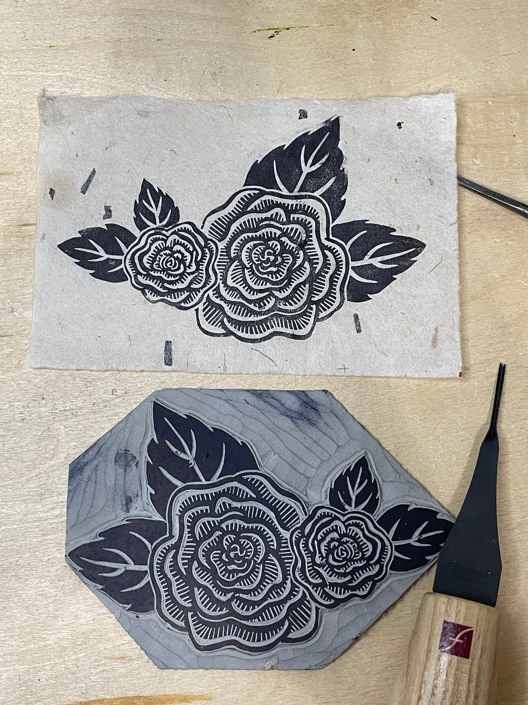Roses Original Linocut Print Fine Art Small Linoleum Relief Block Print ...