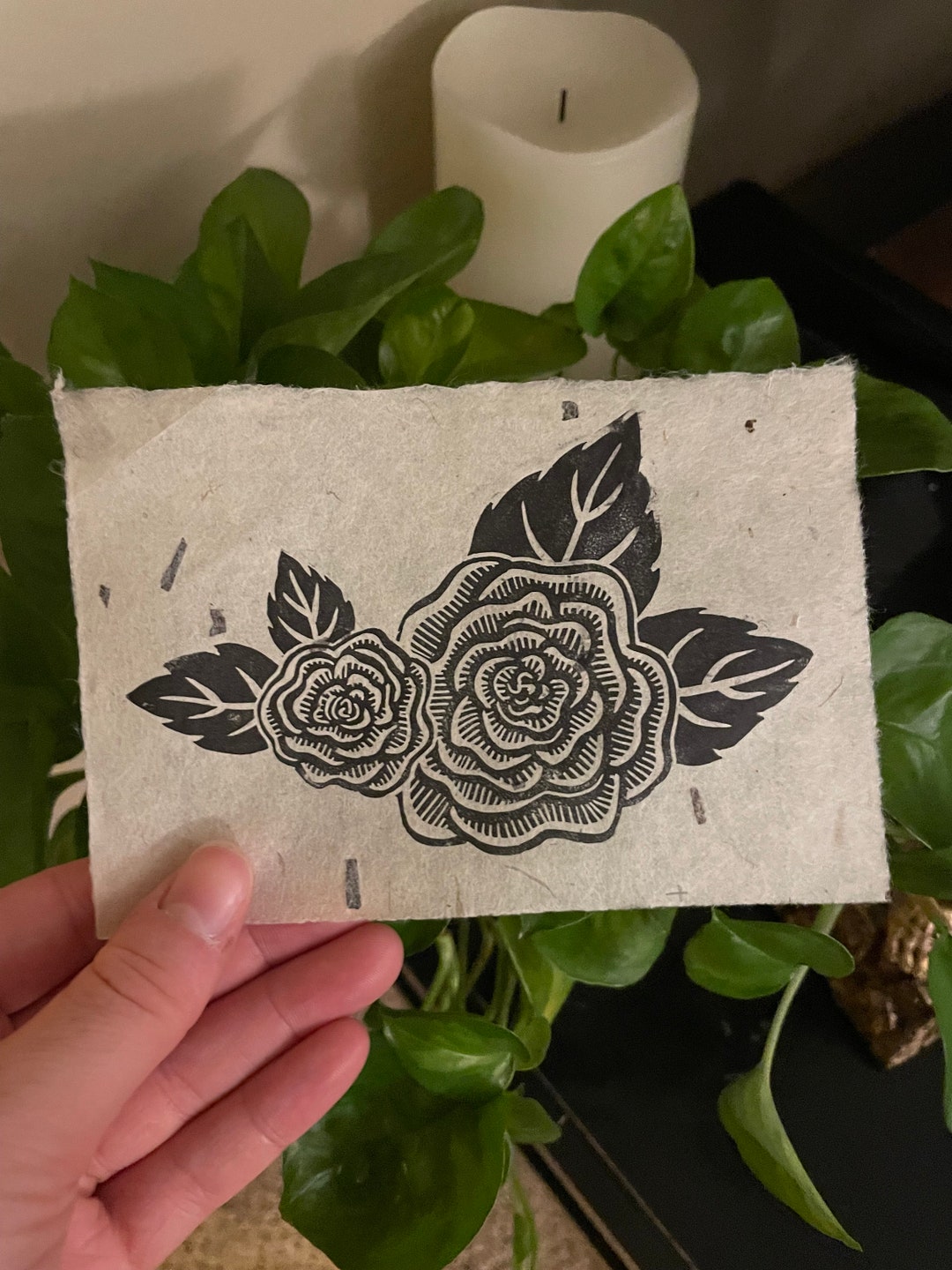 Roses Original Linocut Print Fine Art Small Linoleum Relief Block Print ...