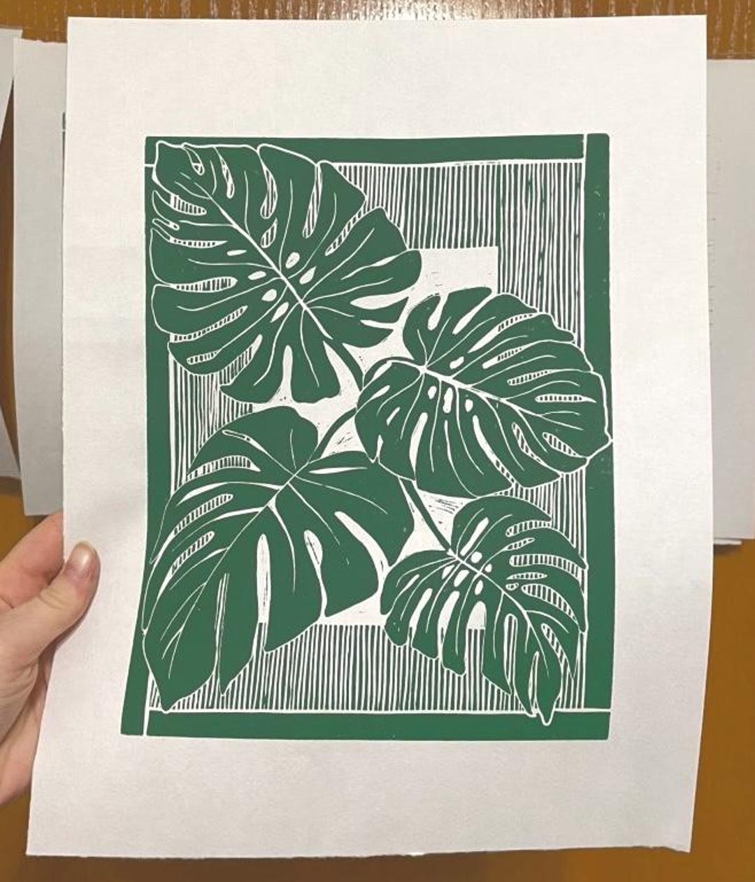 Monstera Leaves Linocut Print – 11x14” Original Linoleum Block Print ...