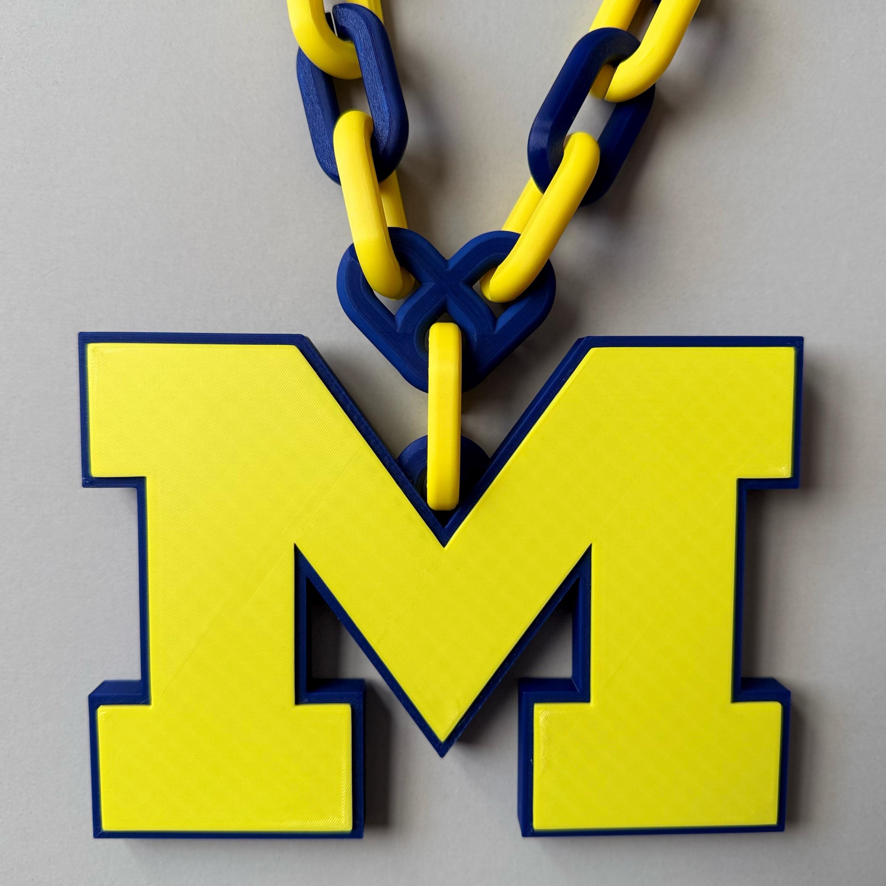 Michigan Block M Logo Oversized Chain - Maize and Blue - 3D Printed ...
