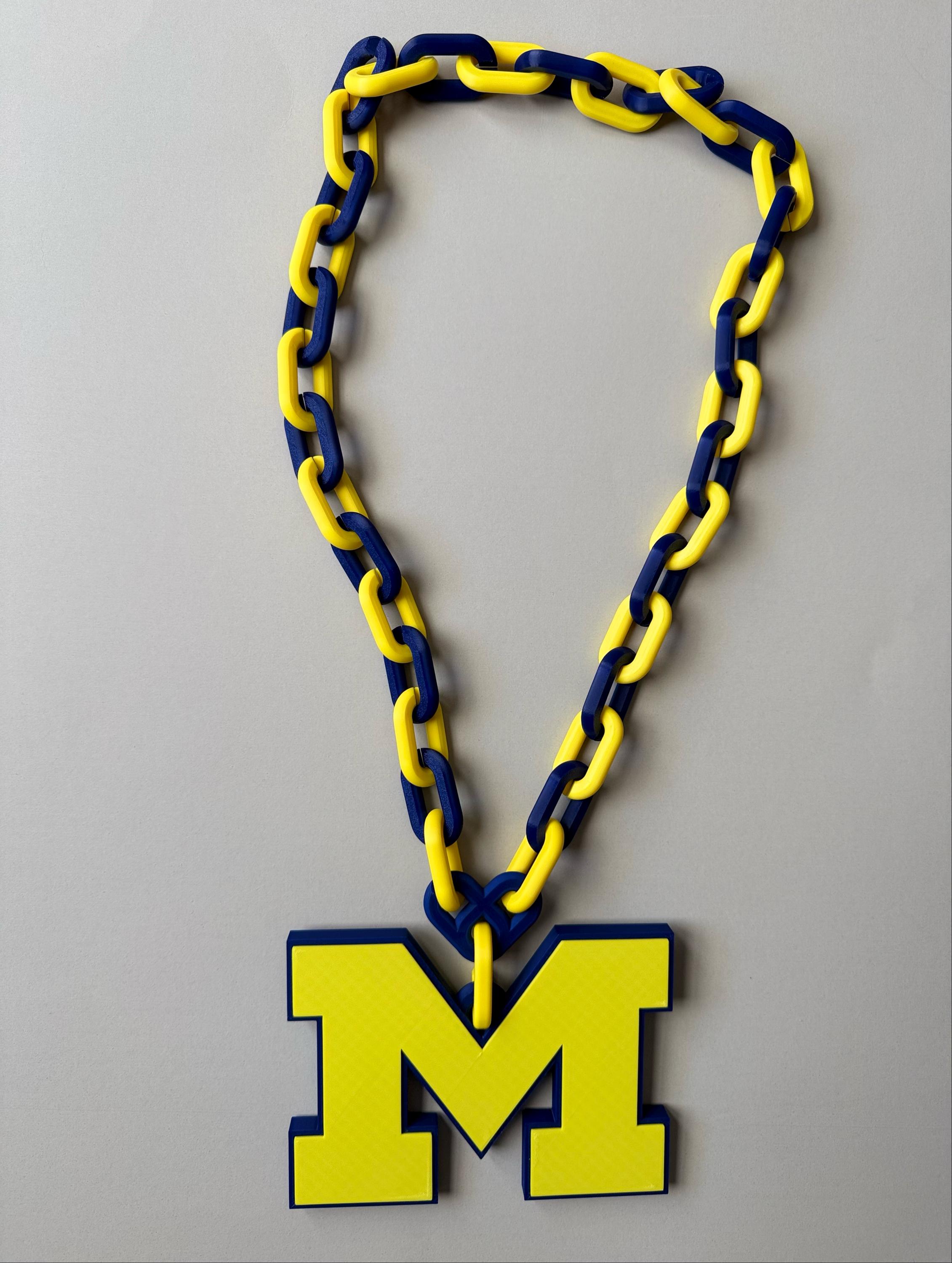 Michigan Block M Logo Oversized Chain - Maize and Blue - 3D Printed ...