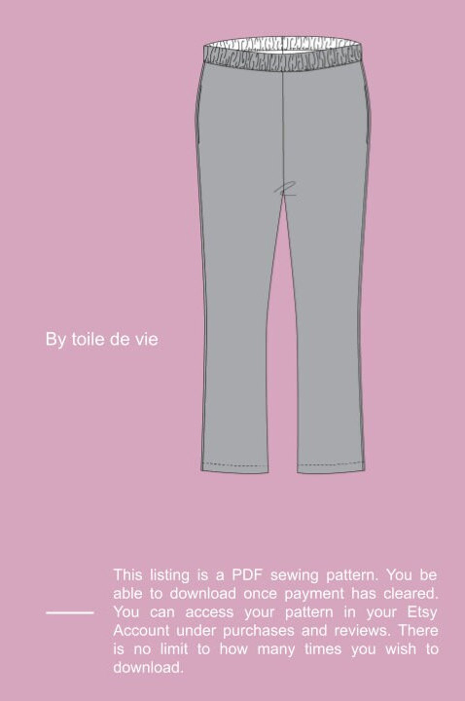 Pajama Pants Sewing Pattern | Basic Elastic Waist, Adult Sizing (PDF ...