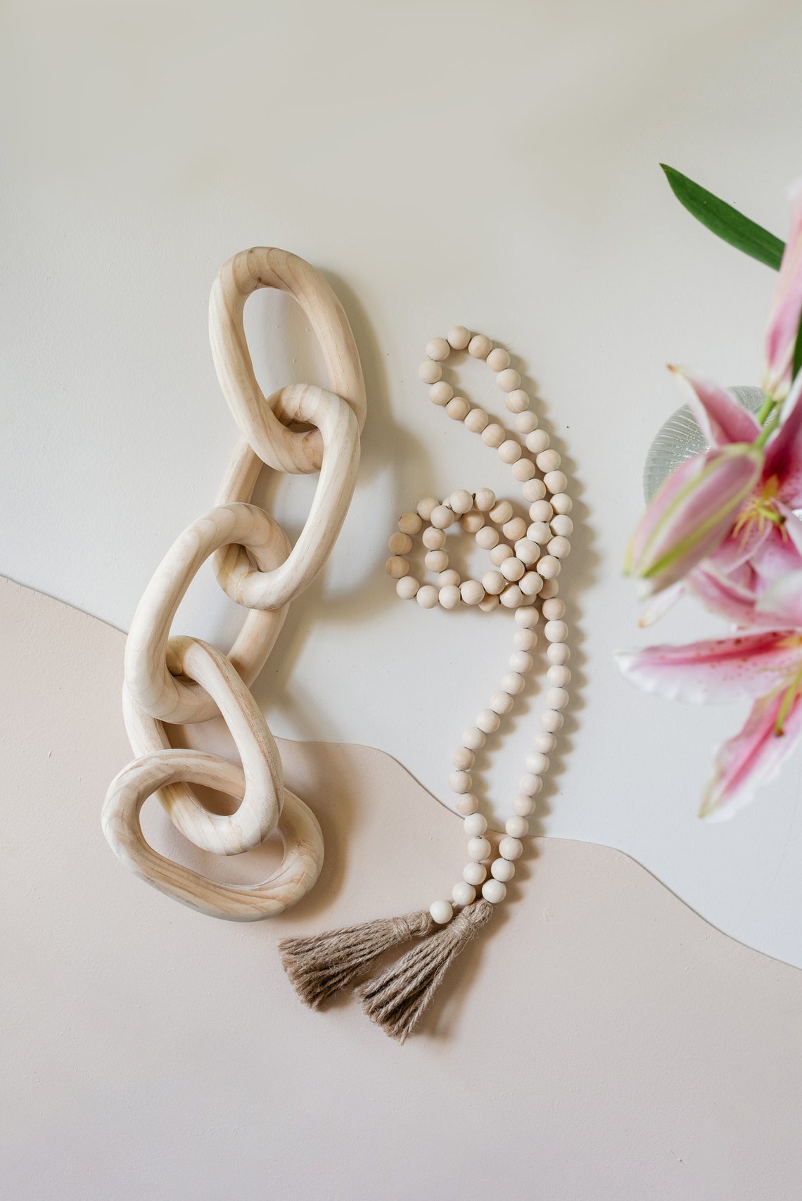 Decorative Wood Link Chain and Bead Garland Set Boho Room - Etsy